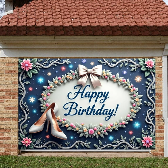 Floral Wreath Banner Satin Bow Birthday Display Glitter Heels Colorful ...