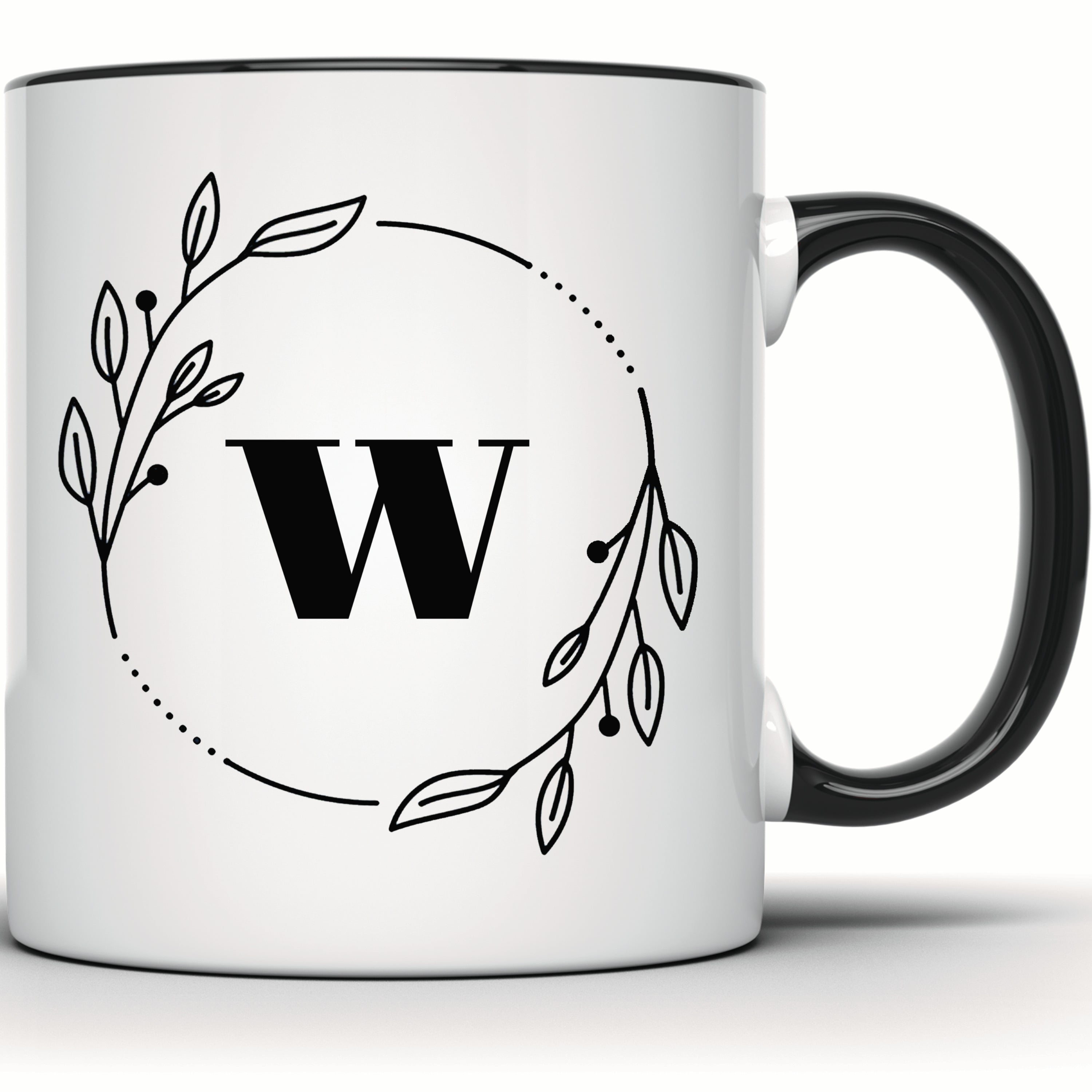Floral Wreath Initial W Mug - Alphabet Coffee Mug - Custom Tea Mug ...