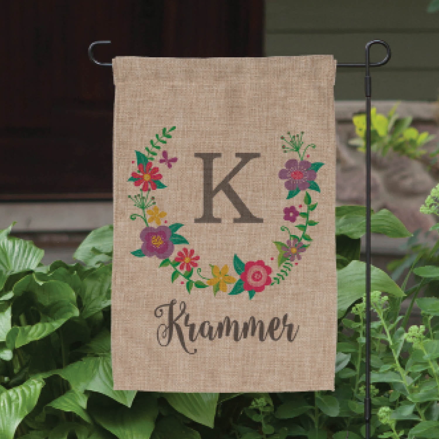 Floral Wreath Personalized Burlap Garden Flag - Walmart.com