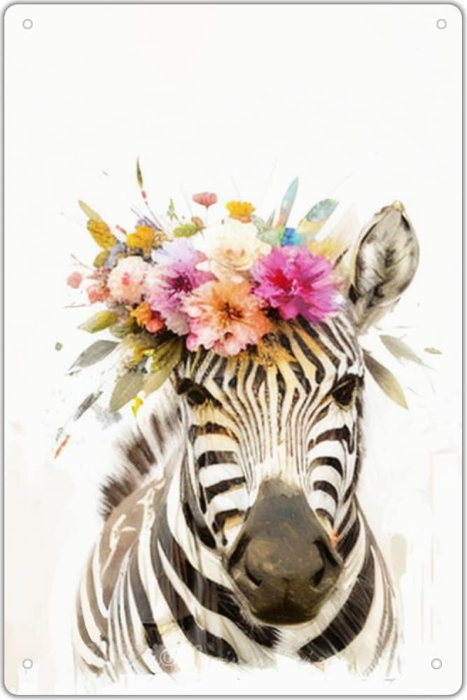 Floral Zebra Metal Sign, Gifts for Kids, Zebra Decor, Woodland Animal ...