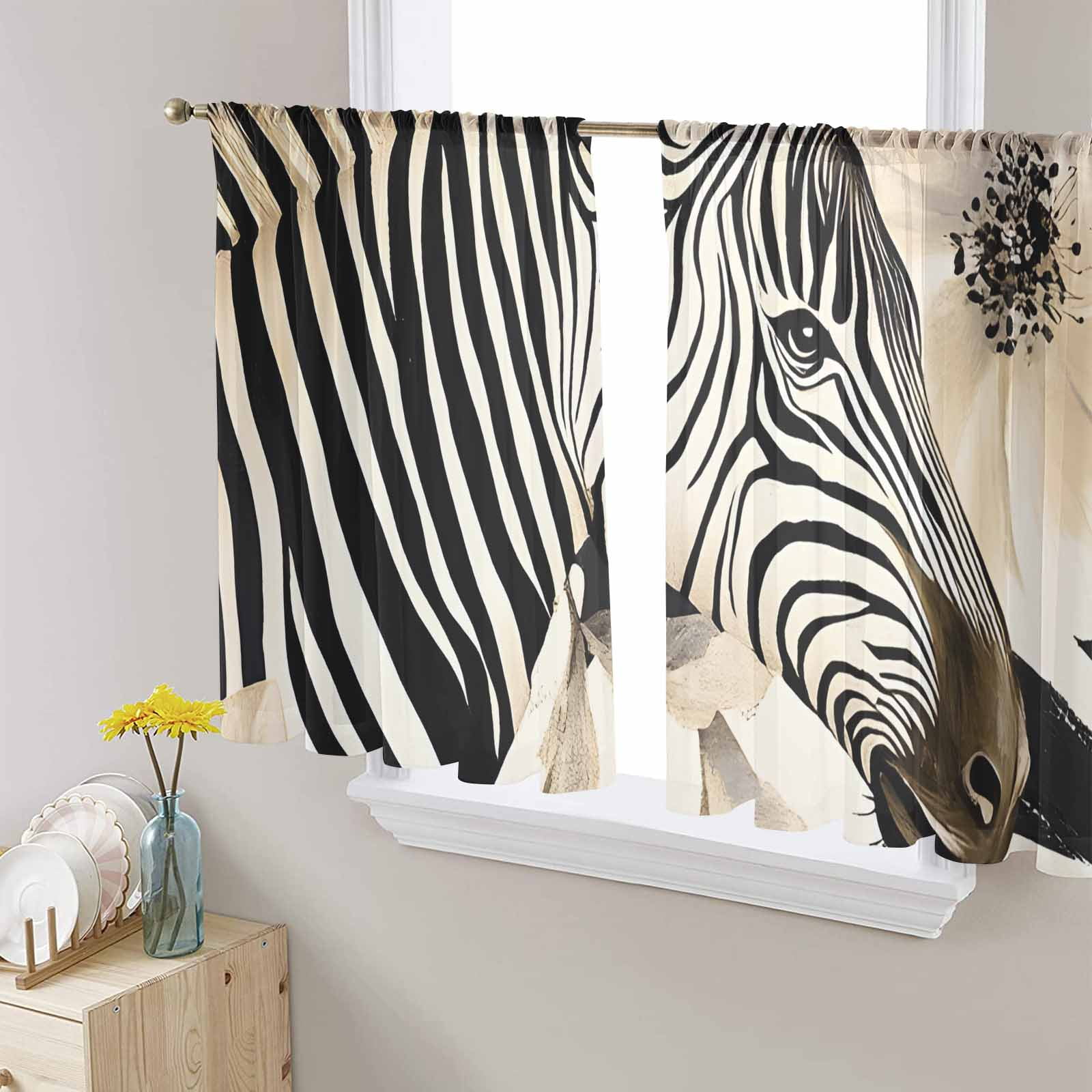 Floral Zebra Sheer Curtains 45 Inch Length 2 Panels Set for Living Room ...