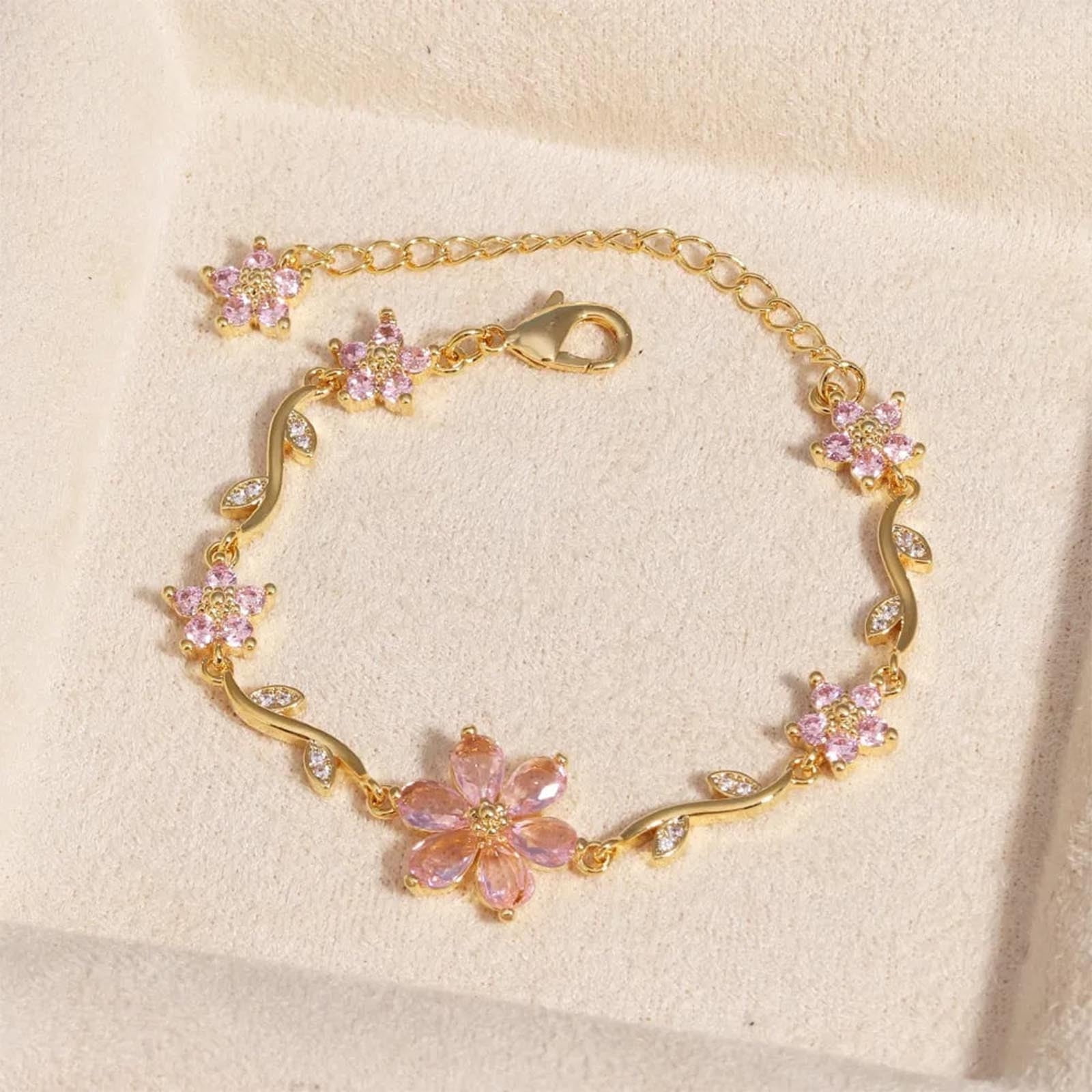 Floral Zirconia Petal Bracelet for Women, Elegant Flower Design Fashion ...