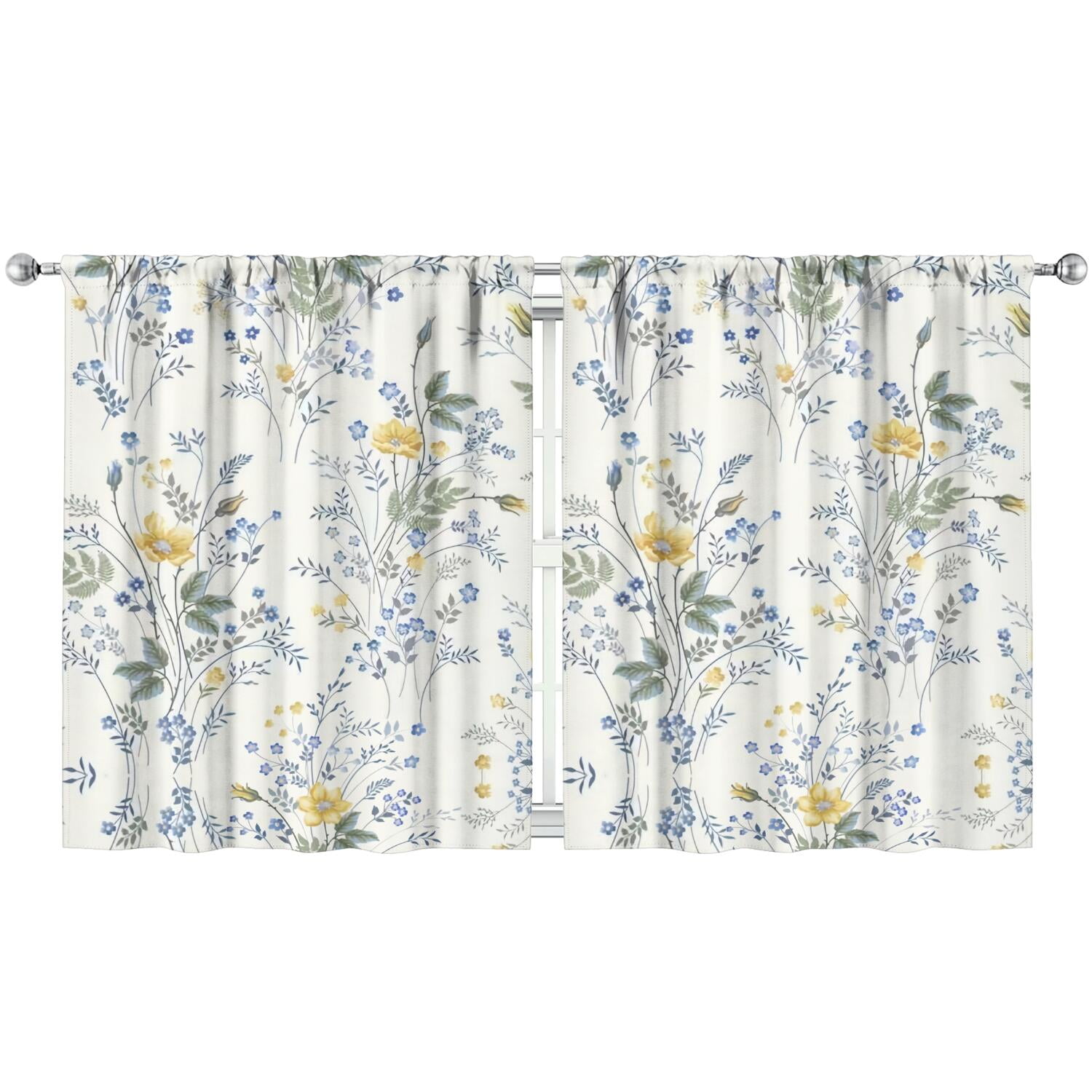 Floral and Bee Print Kitchen Curtains - Rustic Farmhouse Semi-Sheer ...
