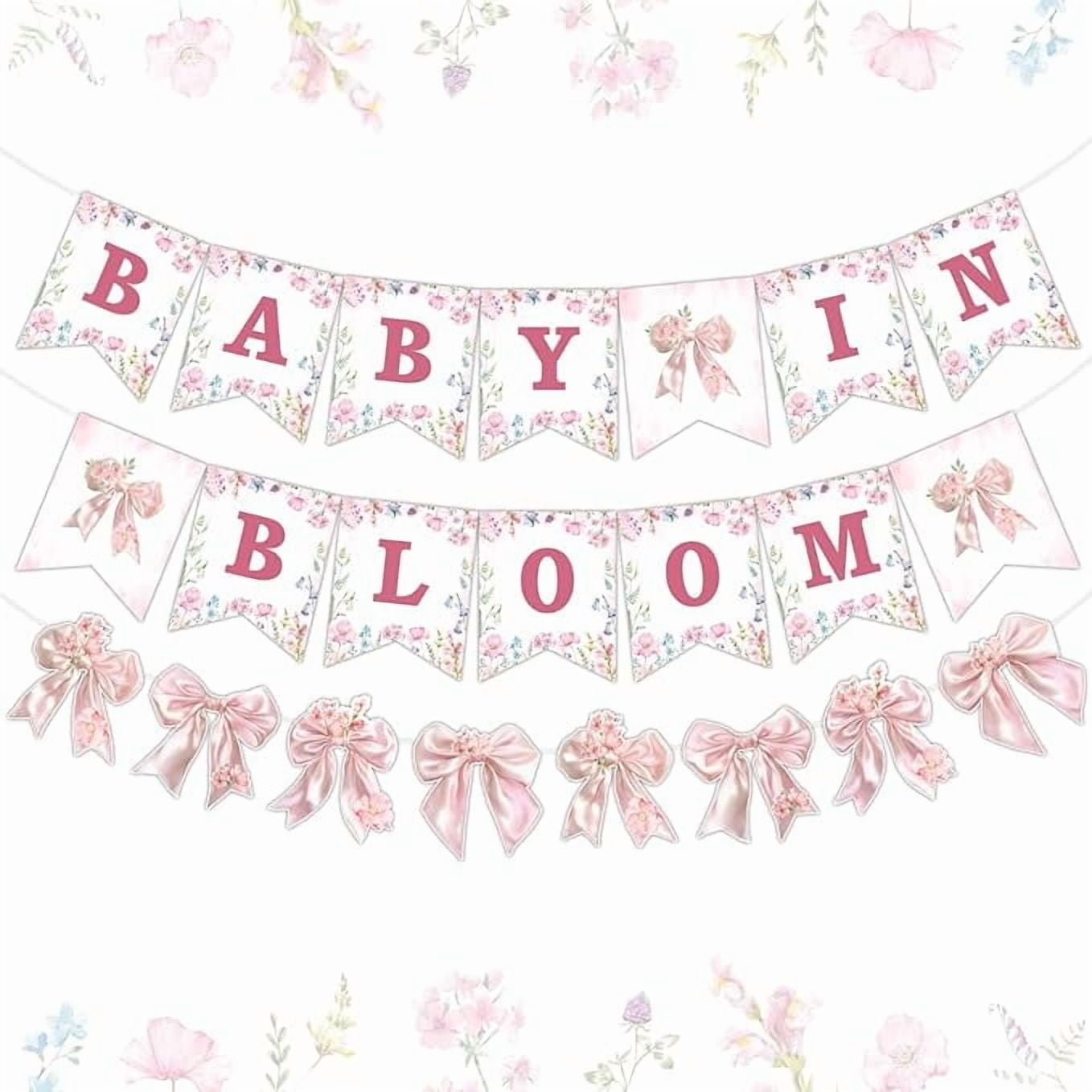 Floral and Bow Baby Shower Decorations - Pre-Strung Baby in Bloom ...