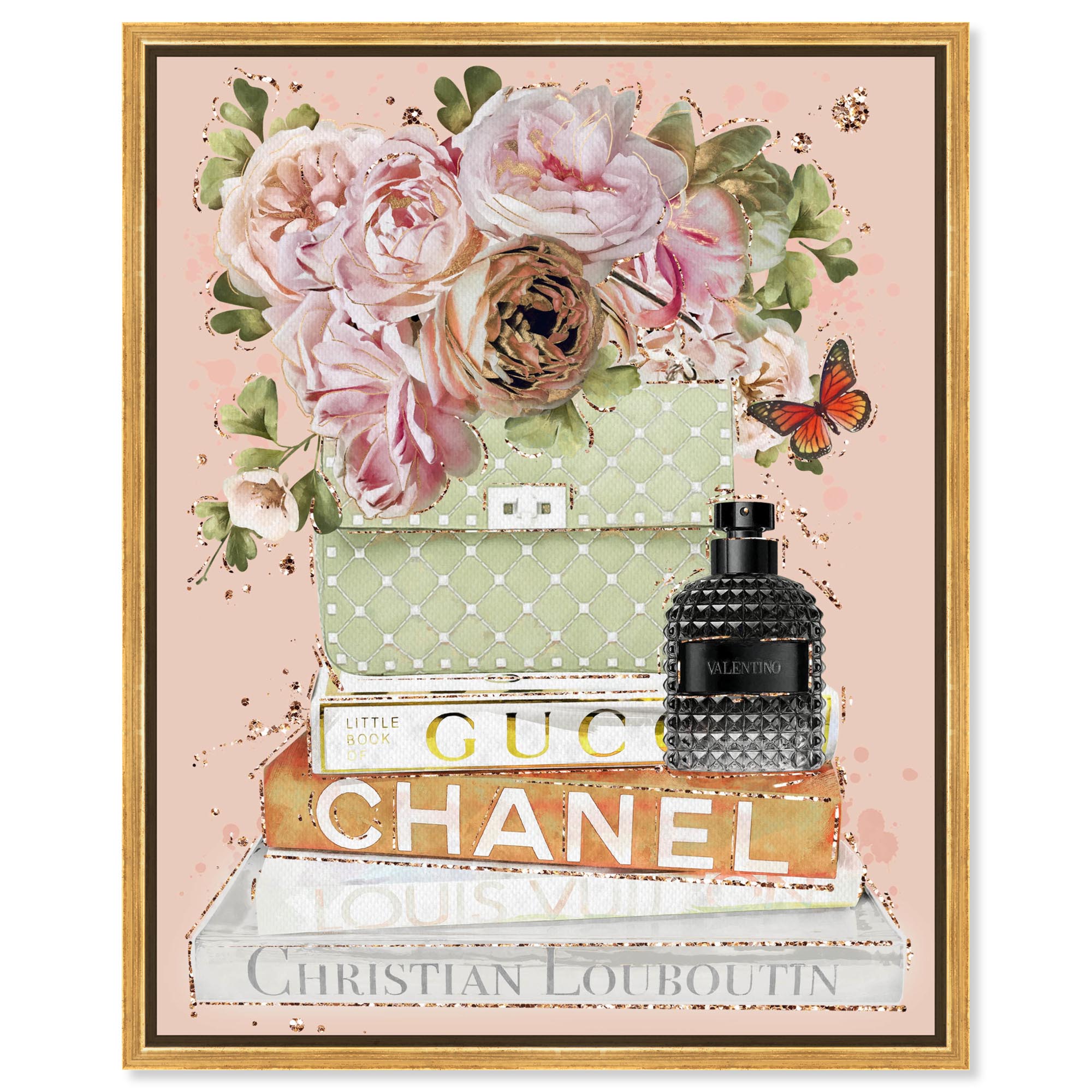 Floral and Glam Books Tan Canvas Fashion Art by Art Remedy, Gold Frame ...