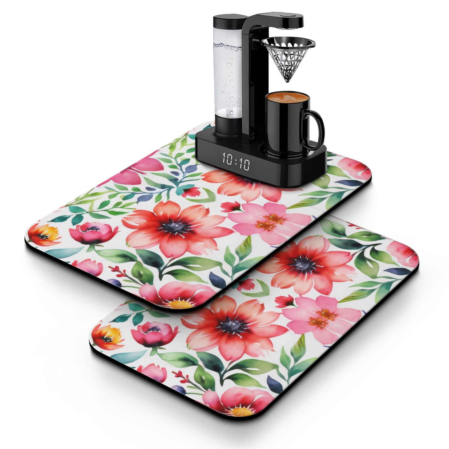 Floral and Hummingbird Coffee Bar Mat, Absorbent Vintage Dish Drying ...