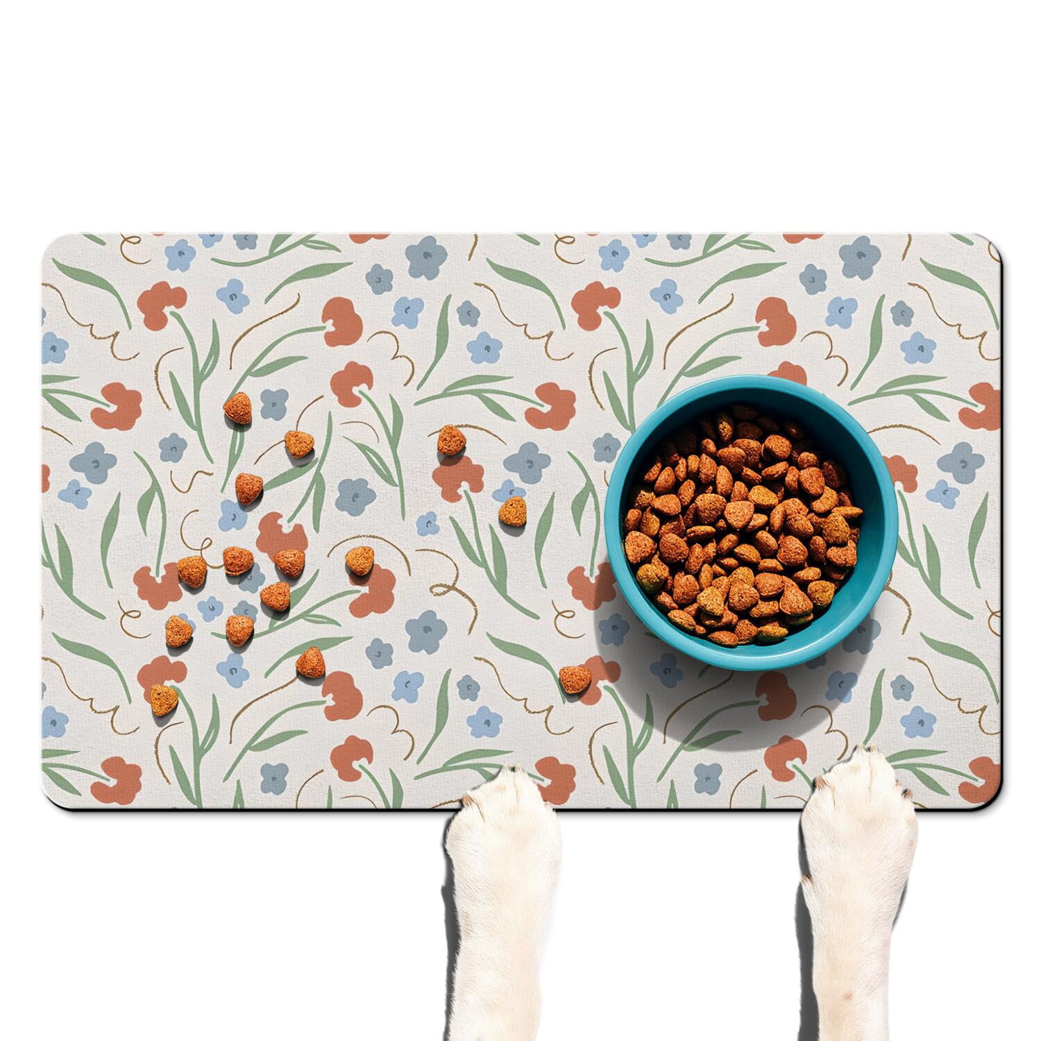 Floral and Hummingbird Extra Large Dog Bowl Mat - Vintage Aesthetic Pet ...