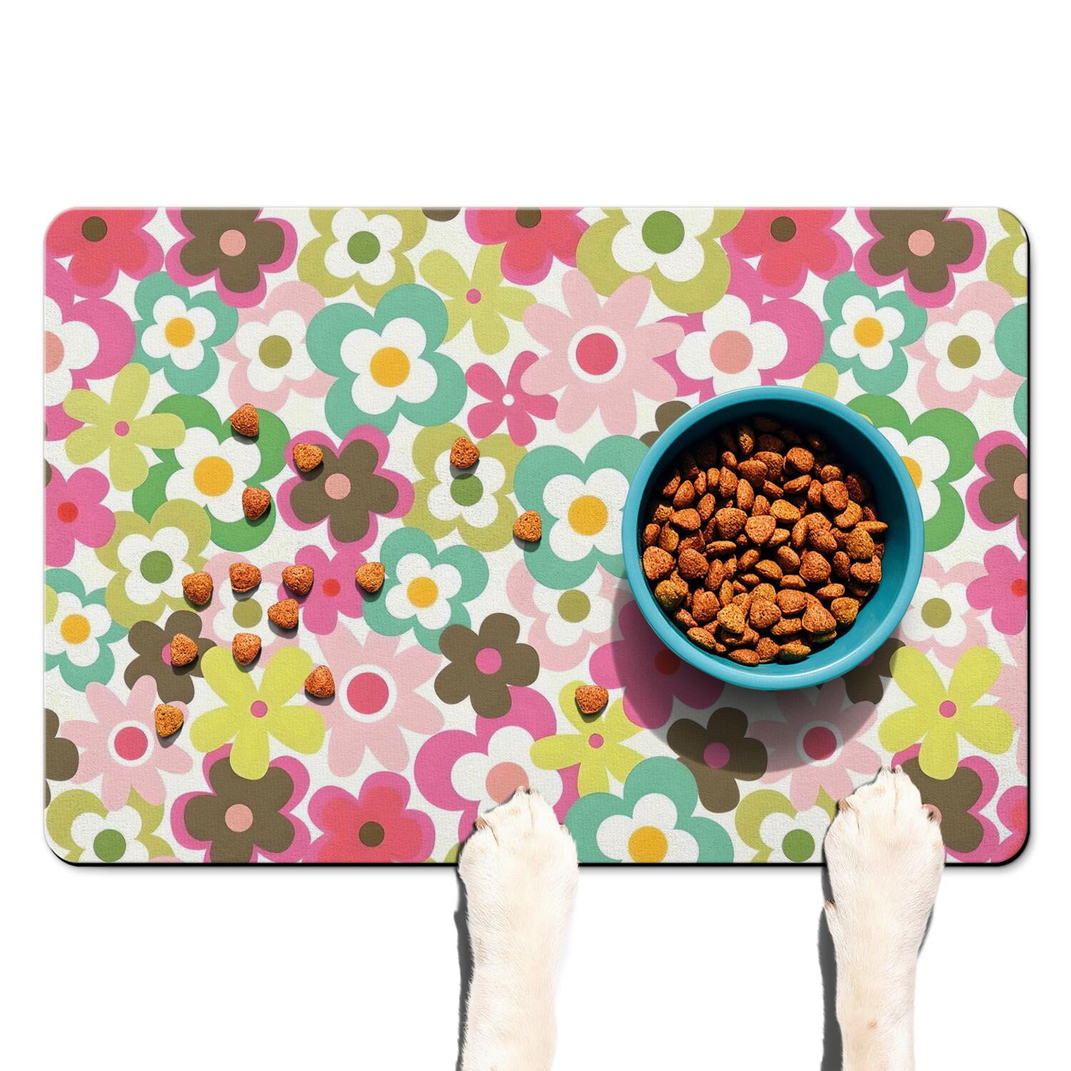 Floral and Hummingbird Extra Large Dog Bowl Mat - Vintage Aesthetic Pet ...
