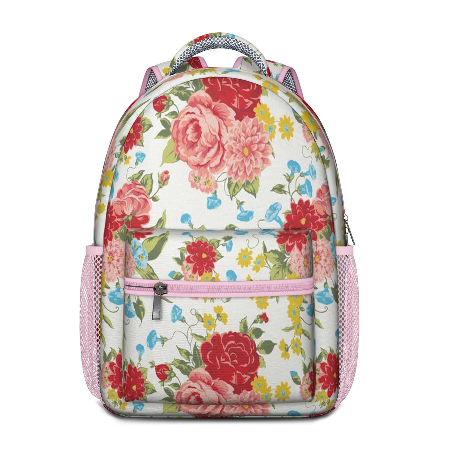 Floral and Hummingbird Illustration School Backpack - Breathable ...