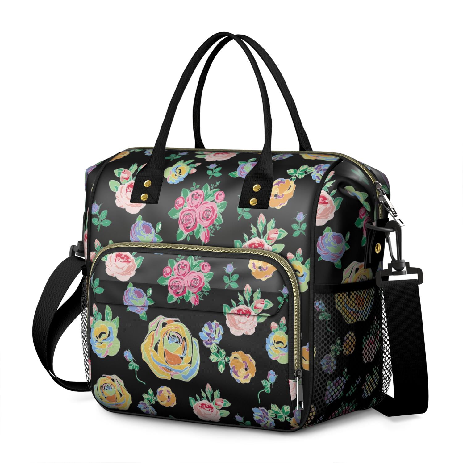 Floral and Hummingbird Print Lunch Bag - Large Insulated & Multi-Pocket ...