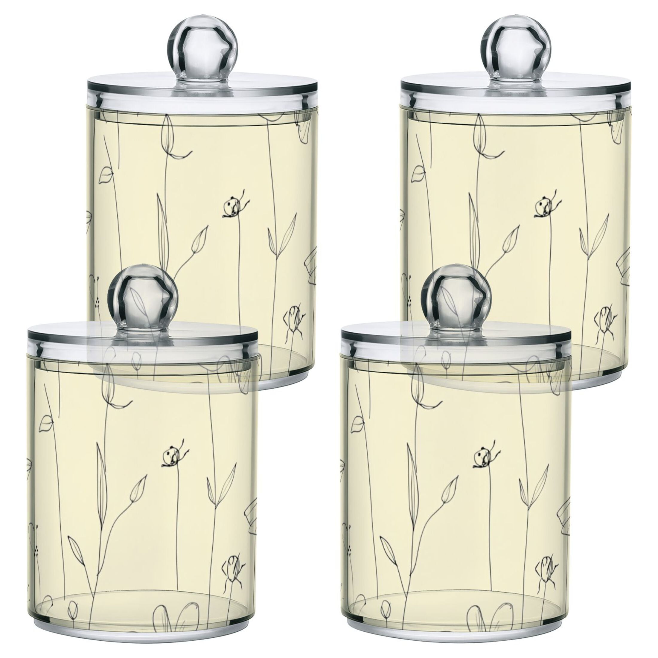 Floral and Insect Pattern Bathroom Canisters Set of 4 Translucent ...
