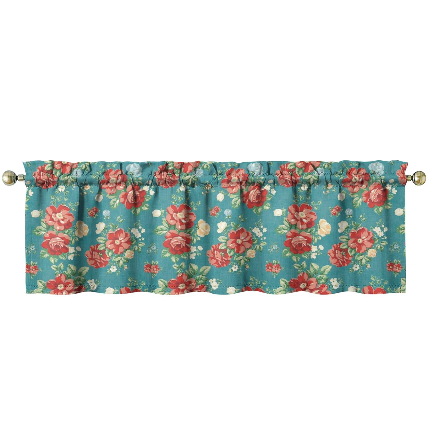 Floral and Leopard Print Valance 54 Inch Wide Polyester Kitchen Window ...