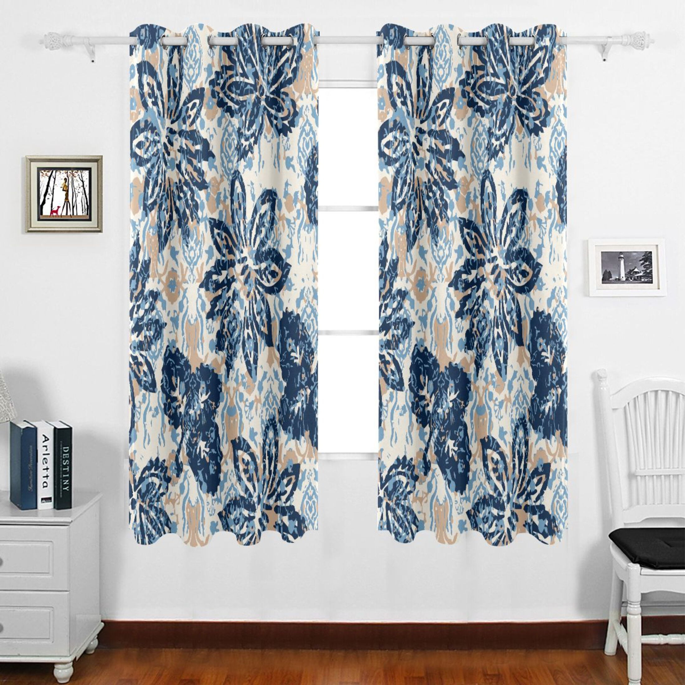 Floral and Paisley Flowers Grommet Blackout Curtains Thermal Insulated ...