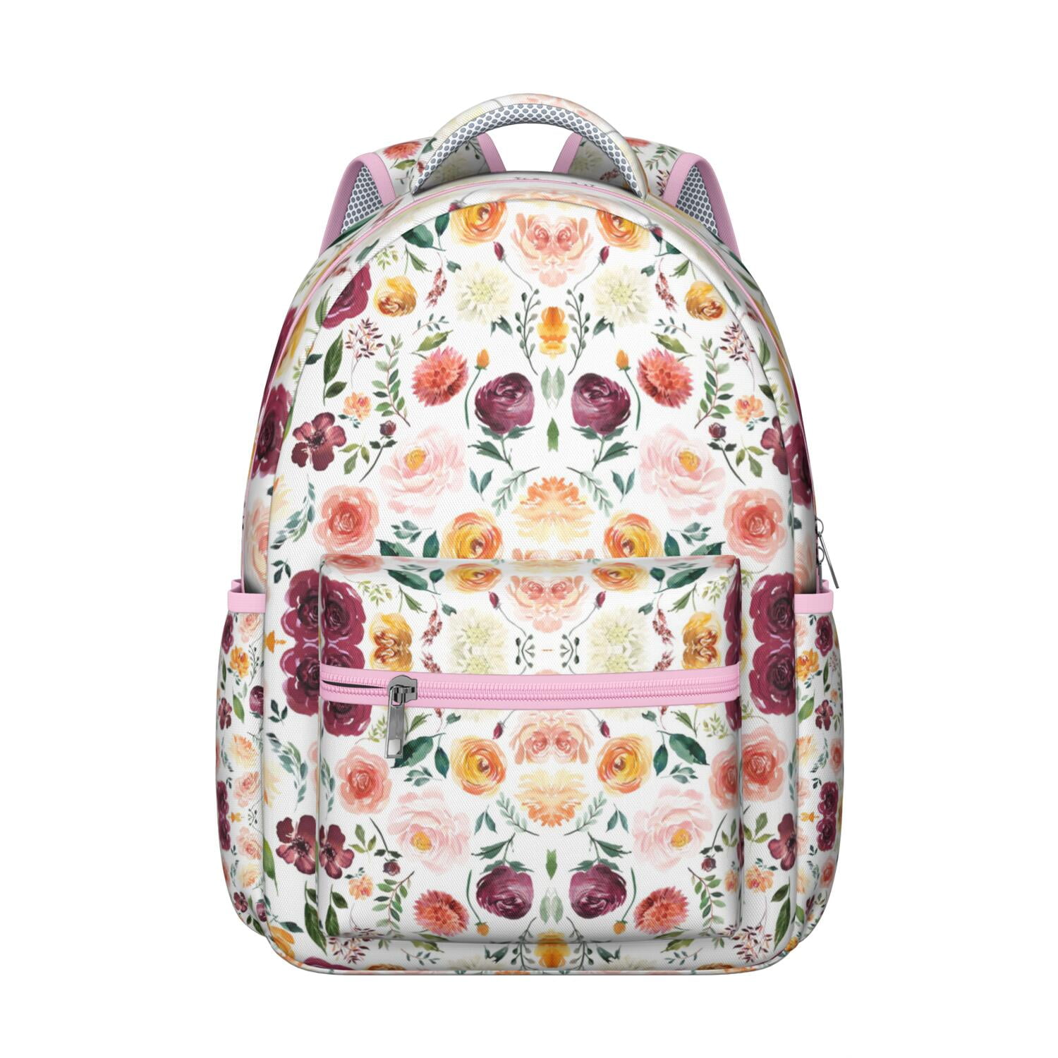 Floral and Skull Pattern Travel Backpack Unique Vintage School Bag with ...