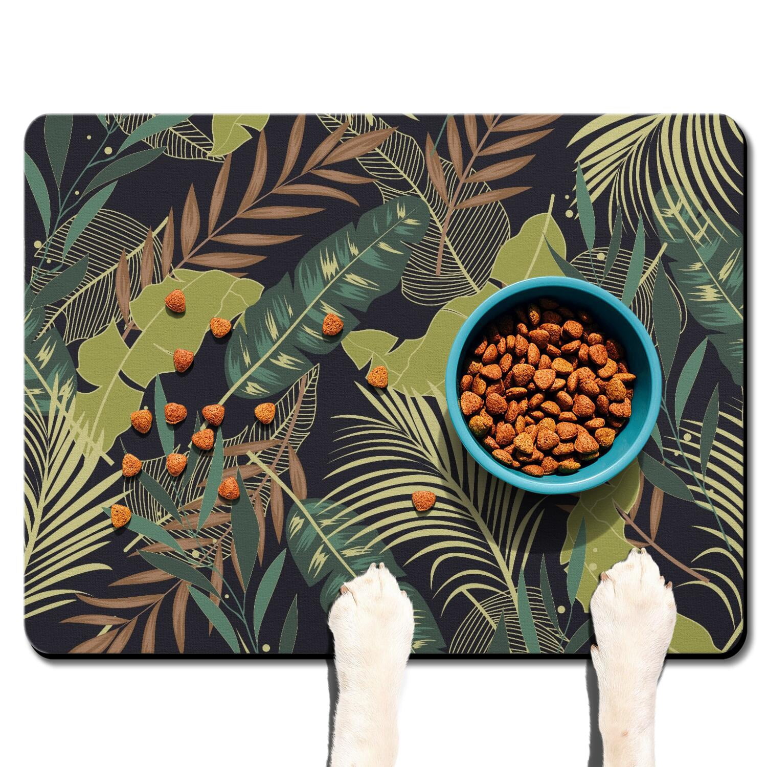 Floral and Tropical Plant Inspired Dog Food Mat – Non-Spill, Durable ...