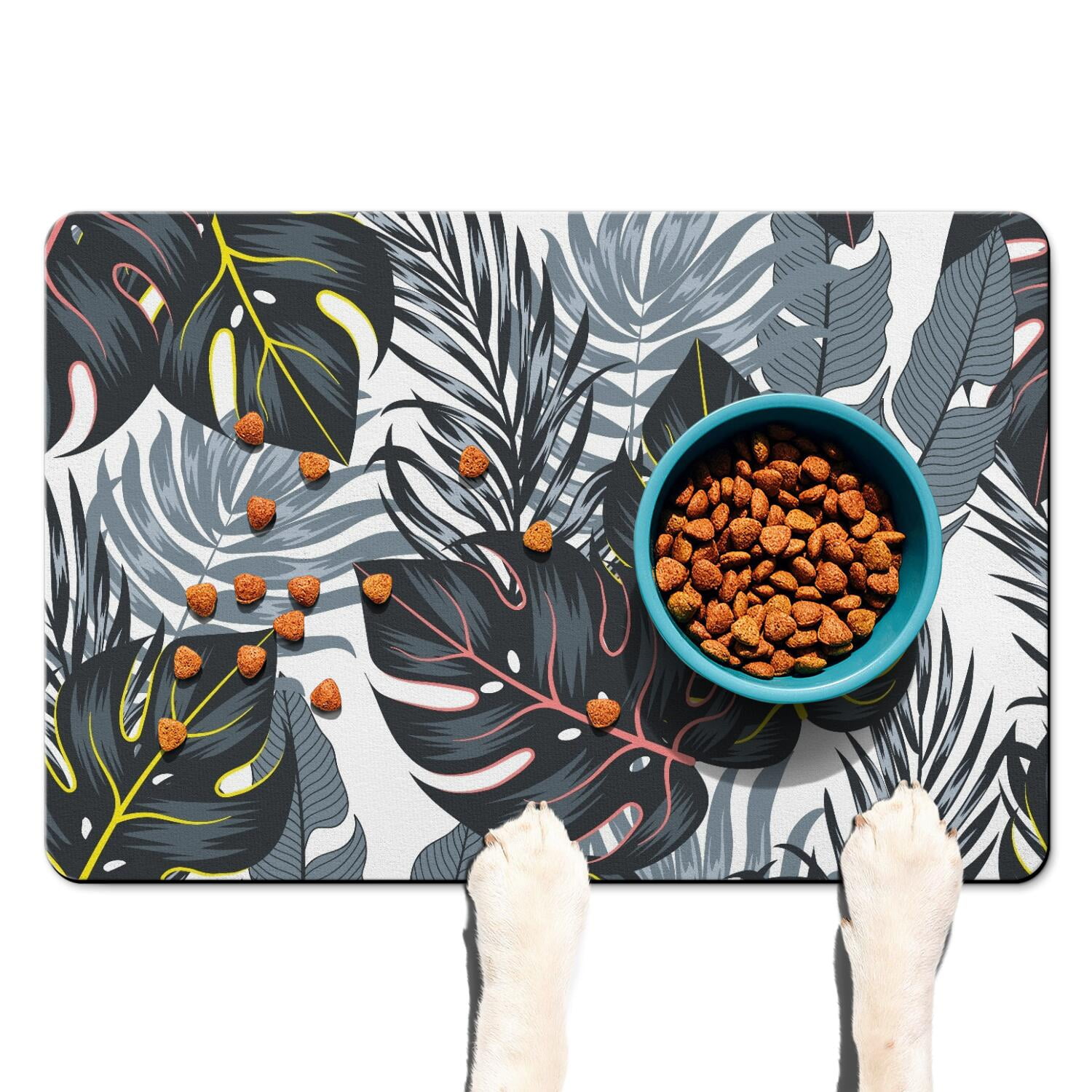 Floral and Tropical Plant Inspired Dog Food Mat – Non-Spill, Durable ...