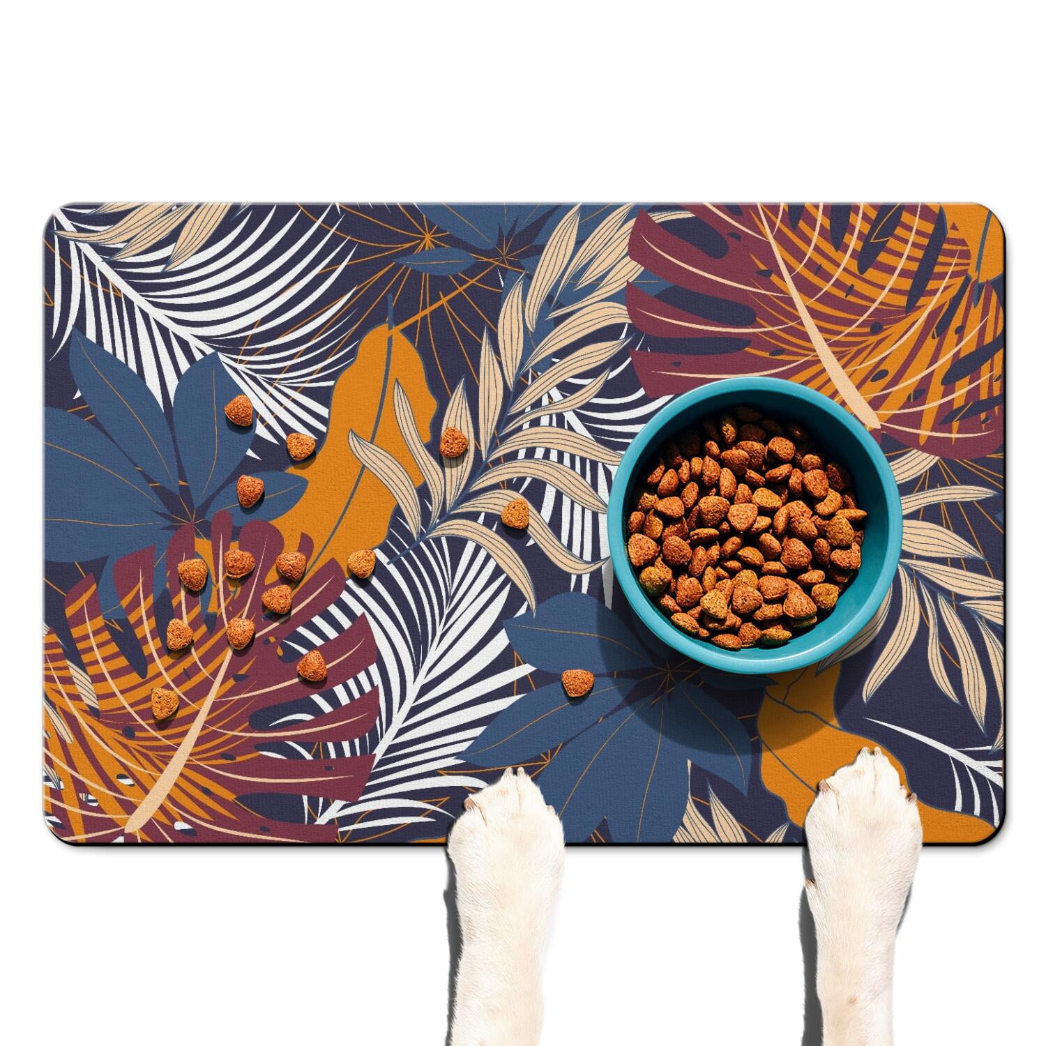 Floral and Tropical Plant Inspired Dog Food Mat – Non-Spill, Durable ...