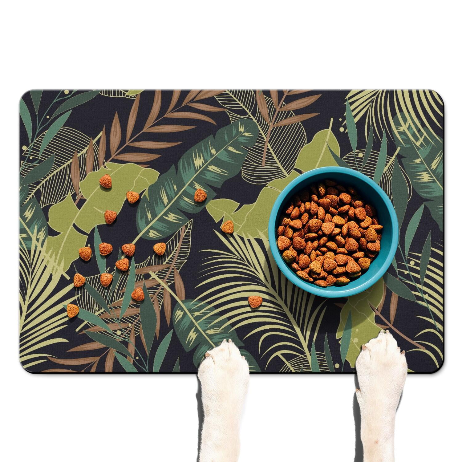 Floral and Tropical Plant Inspired Dog Food Mat – Non-Spill, Durable ...
