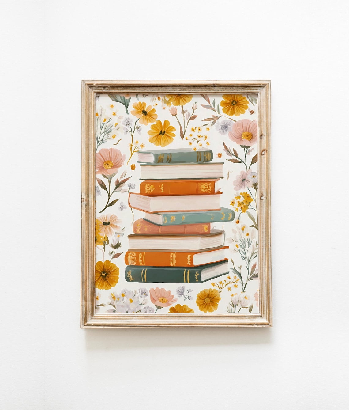 Floral book stack Poster lover art cosy bookish decor Poster, Unframed ...