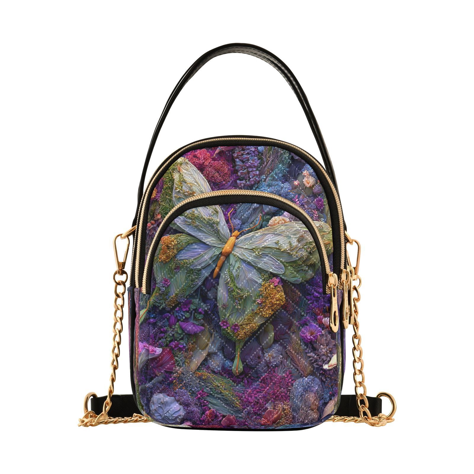 Floral butterfly vibrant garden art Quilted Crossbody Purse for Women ...