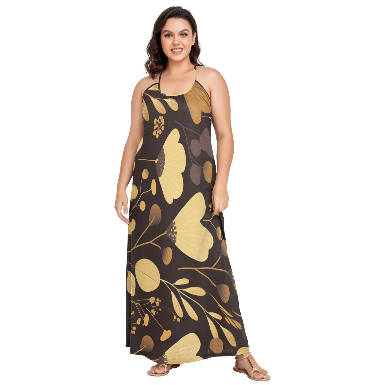 Floral geometric bohemian backless camisole long dress - Walmart.com