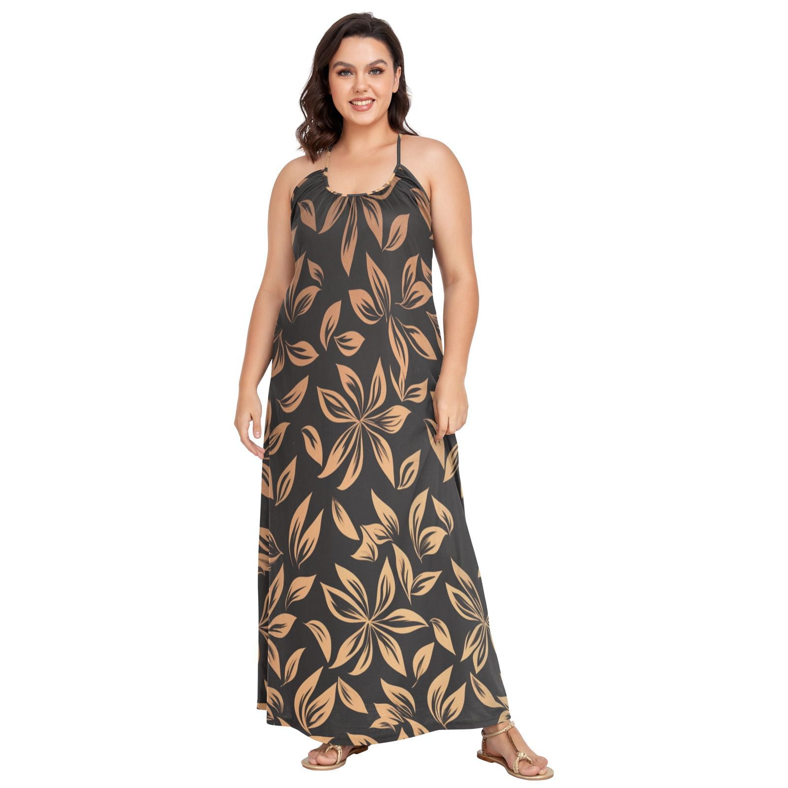 Floral geometric bohemian backless camisole long dress - Walmart.com