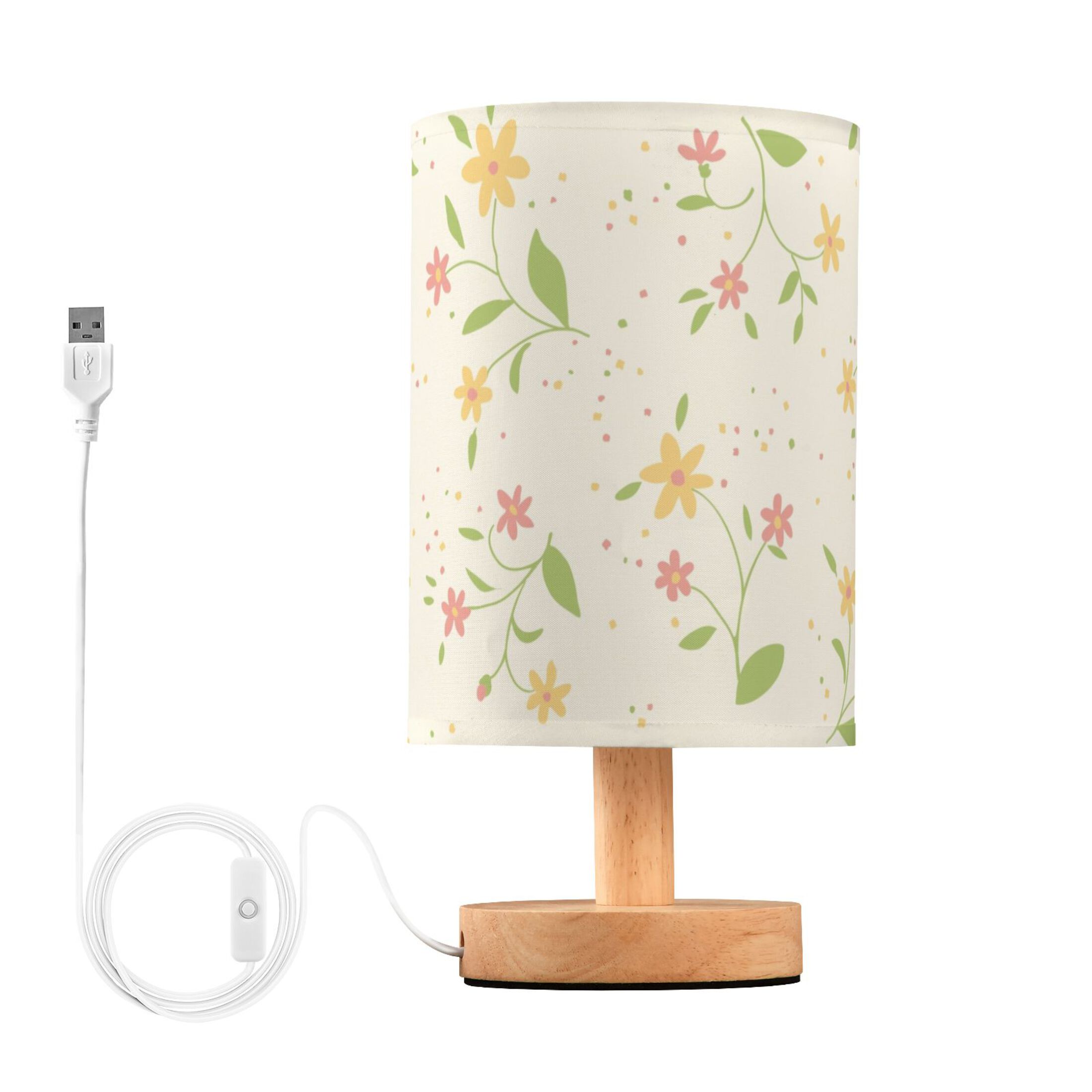 Floral in Yellow Bedside Table Lamp LED Warm Lights with USB Charging ...