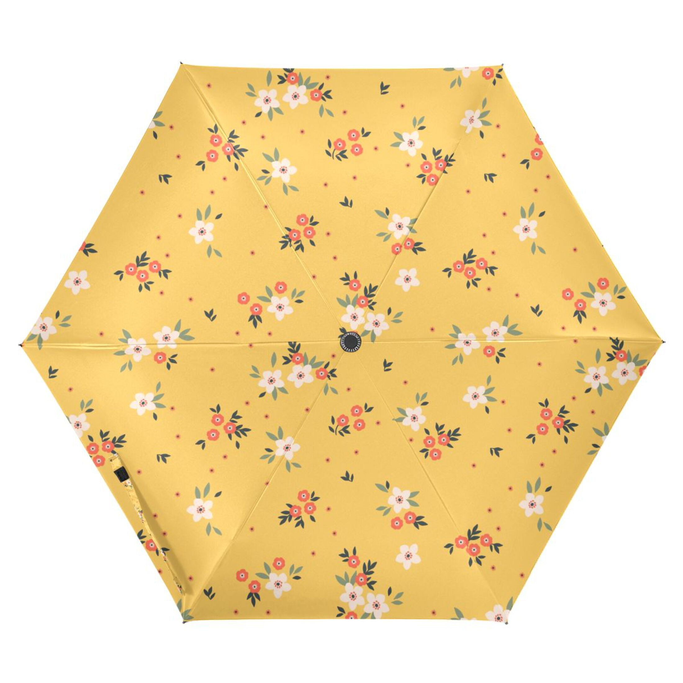 Floral in Yellow UPF 50+ Compact Folding Umbrella for Rain Windproof ...