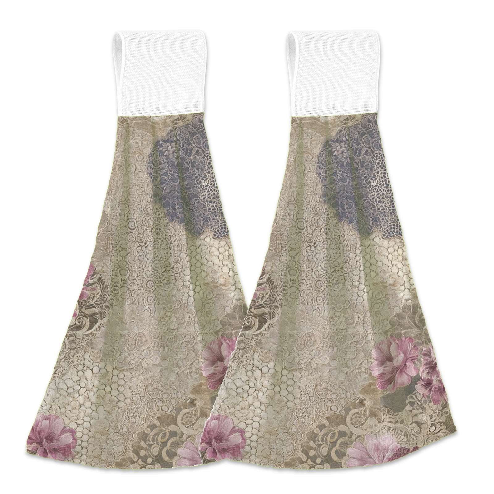 Floral lace textured pattern design Hanging Kitchen Hand Towels Sets ...