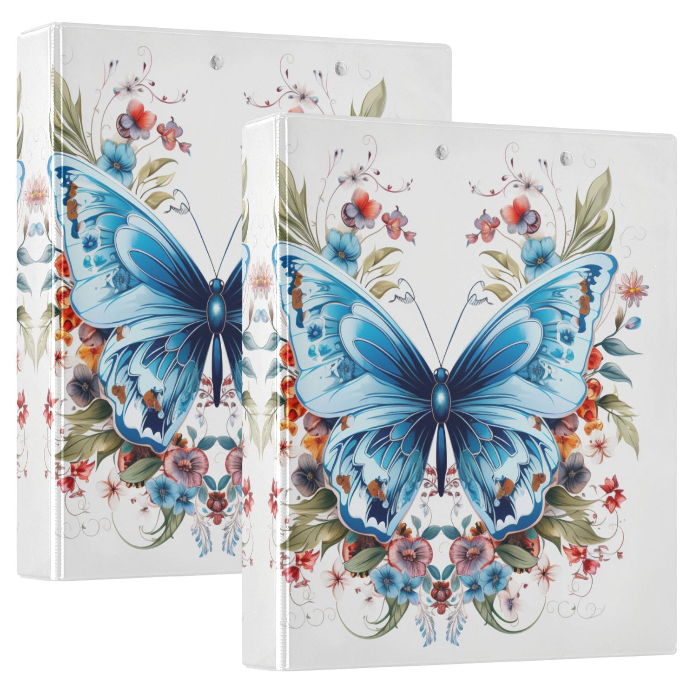 Floral on A Blue Butterfly Hardcover 3 Ring Binder 1.5 inch Round Rings ...