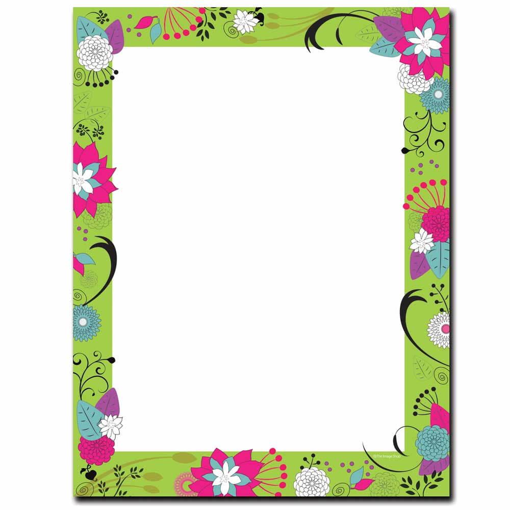 Floral on Green Letterhead Laser & Inkjet Printer Paper, 25 Sheet Pack ...