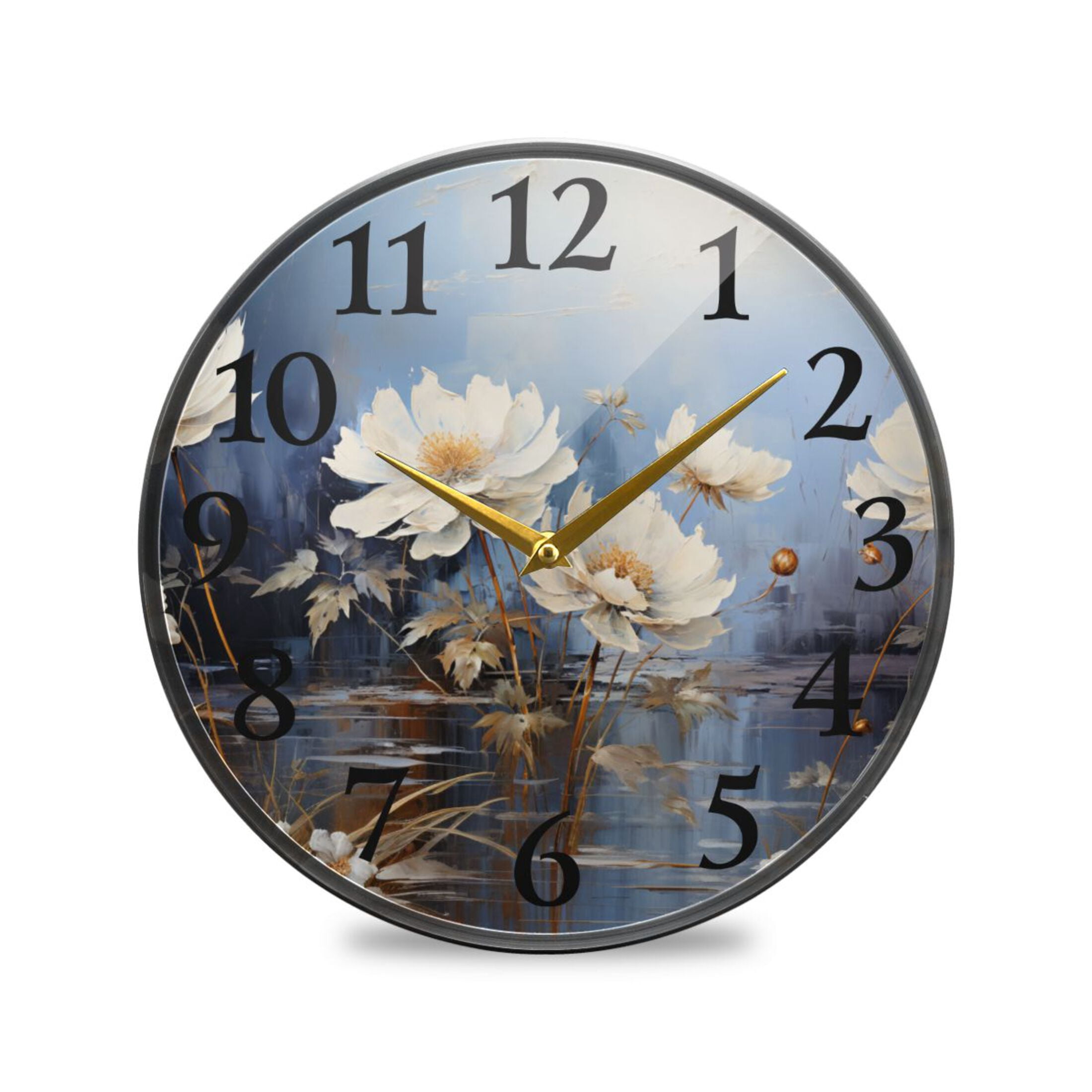 Floral on Water Wall Clocks Battery Operated 9.5 Inch Round Clock ...