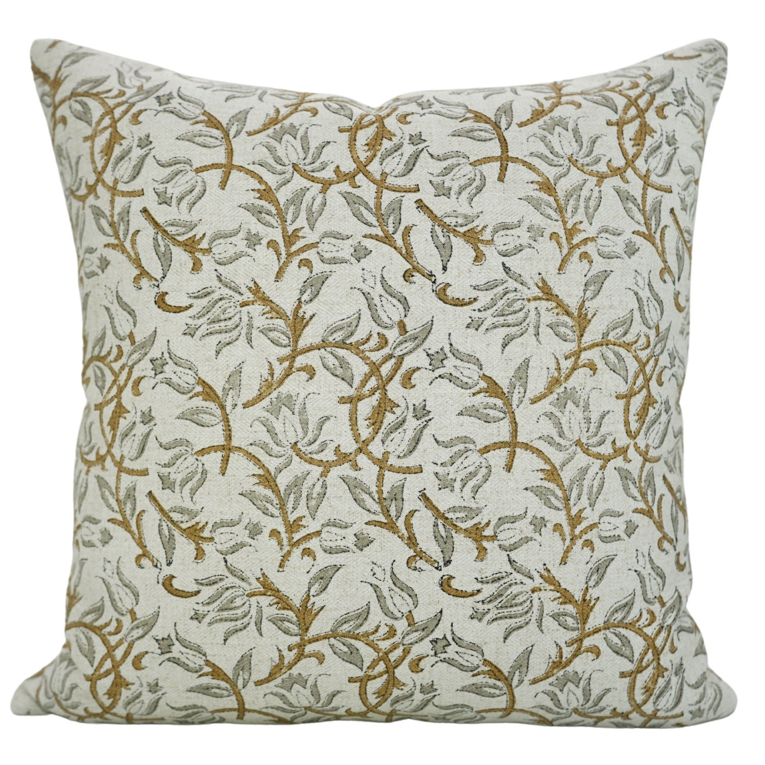Floral outdoor pillow, block print linen sofa cushion cover, water ...
