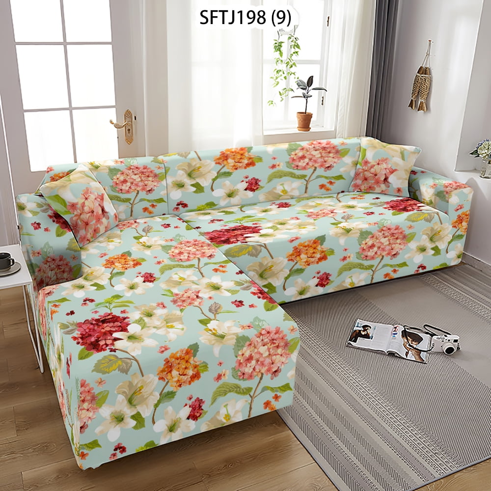 Floral pattern living room sofa cover modular L-shaped flower color ...