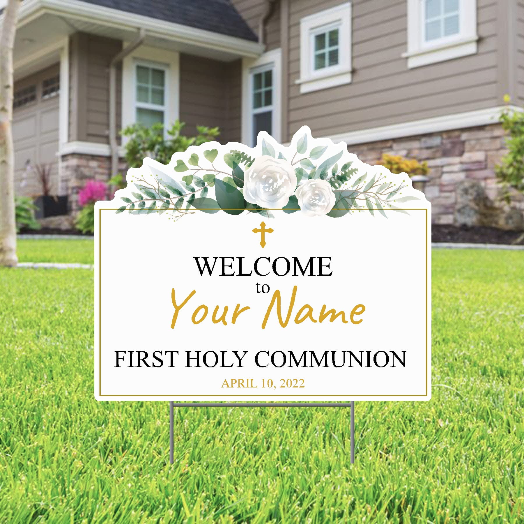 Floral print topped Welcome to (your name) First Holy Communion Sign ...