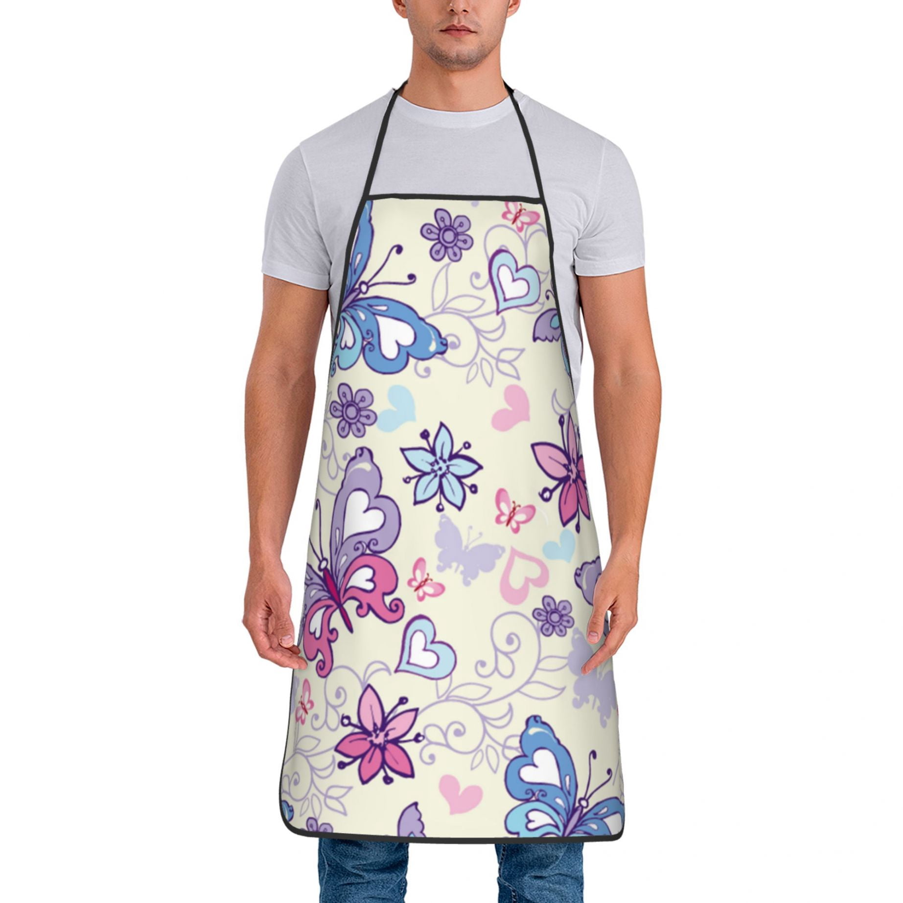Floral seamless pattern with blue and pink butterflies Aprons for Women ...