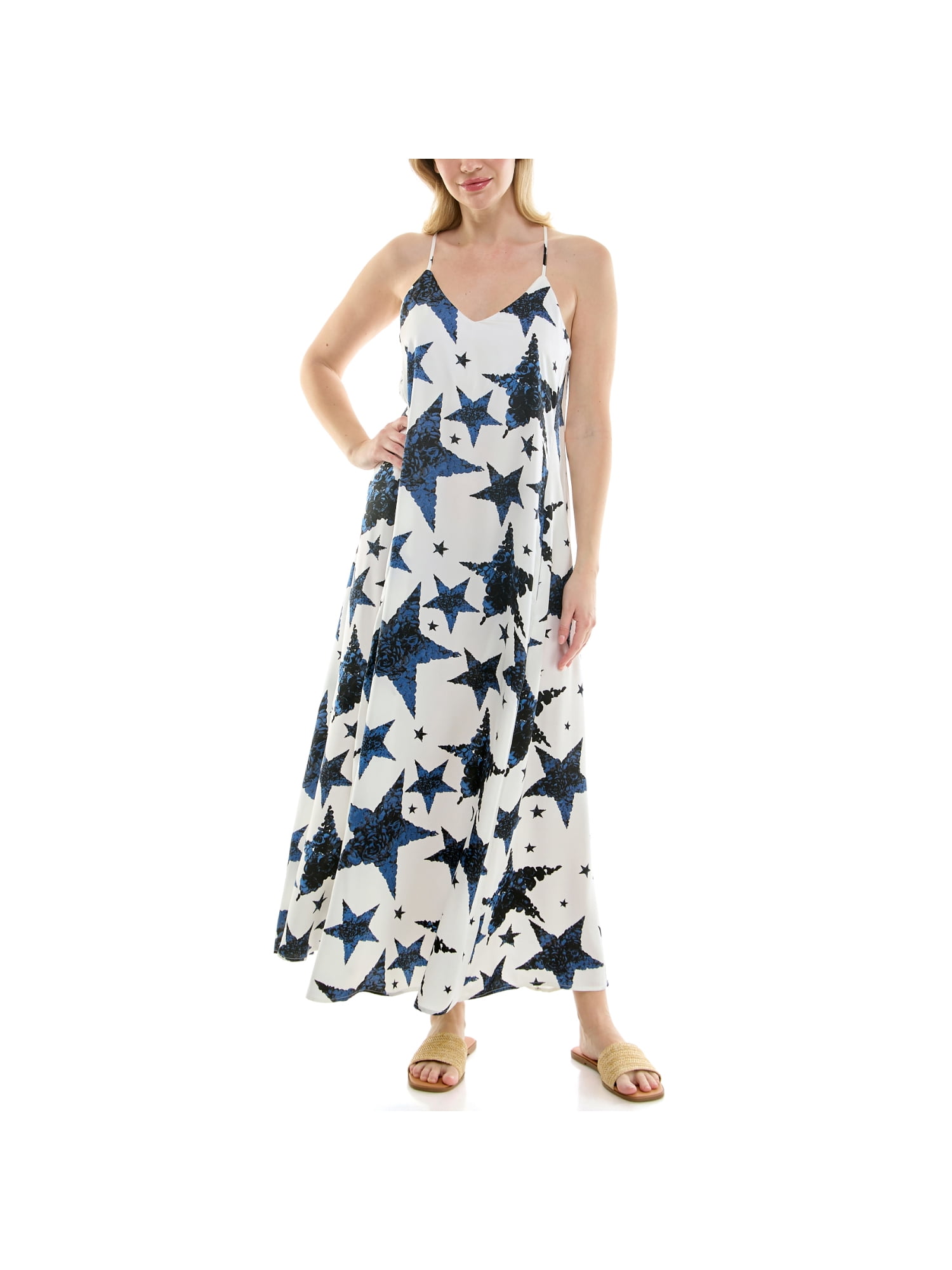 Floral star print, full sweeping, satin maxi slip dress with built in ...