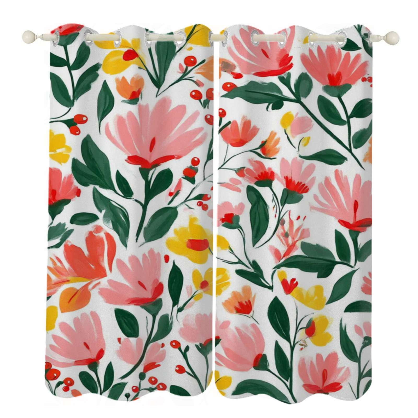 Floral white background pretty blooms Sunshade Curtains Home Bedroom ...