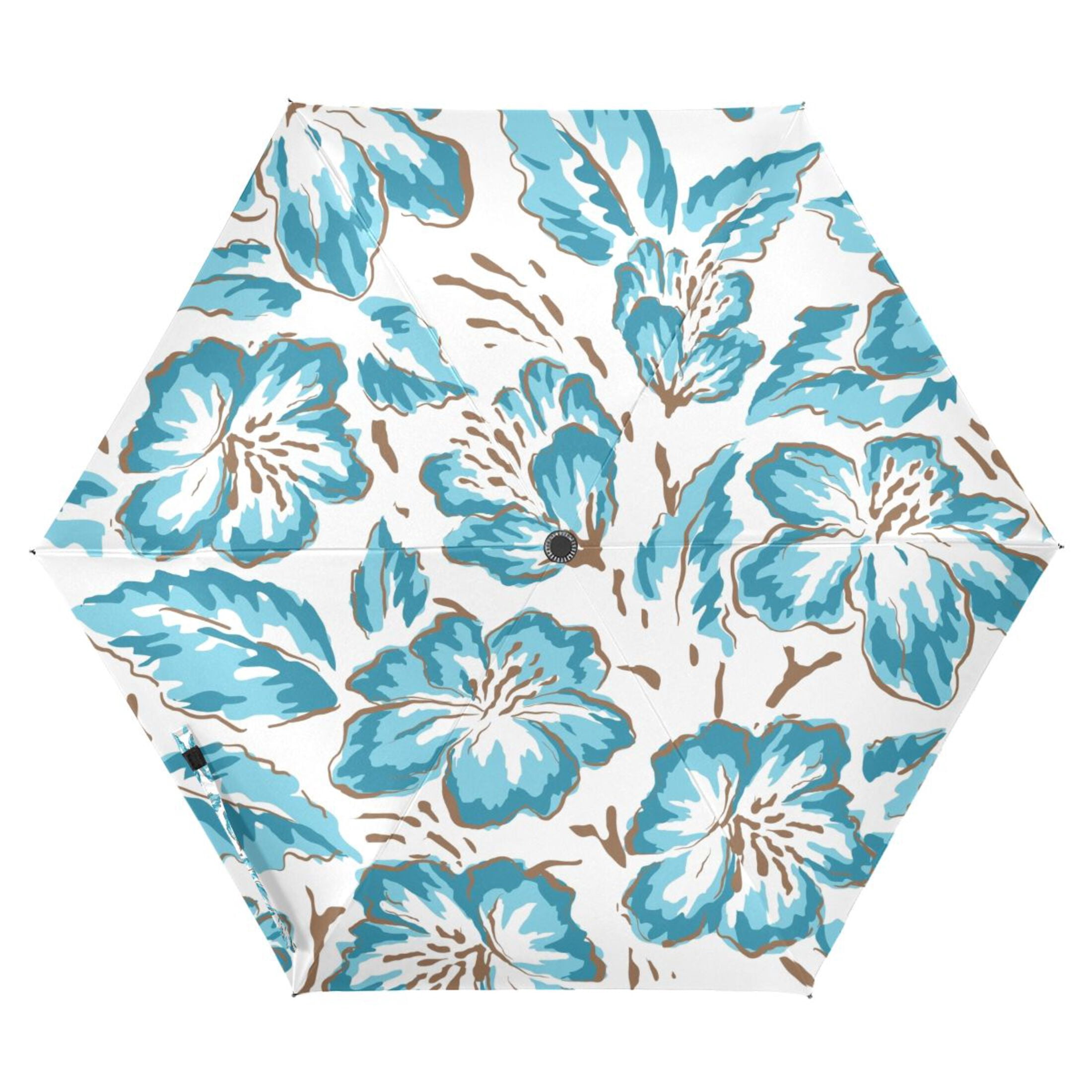 Floral with Blue Hibiscus UPF 50+ Compact Folding Umbrella for Rain ...