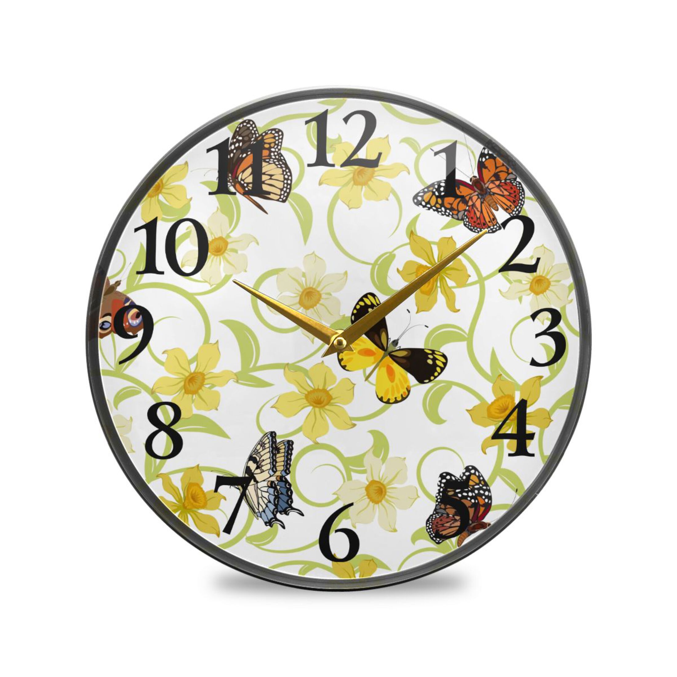 Floral with Butterfly Wall Clocks Battery Operated 9.5 Inch Round Clock ...