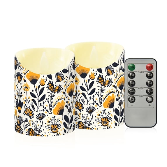 Floral with Dark Colors Flameless Candles 2 PCS with Remote Realistic ...