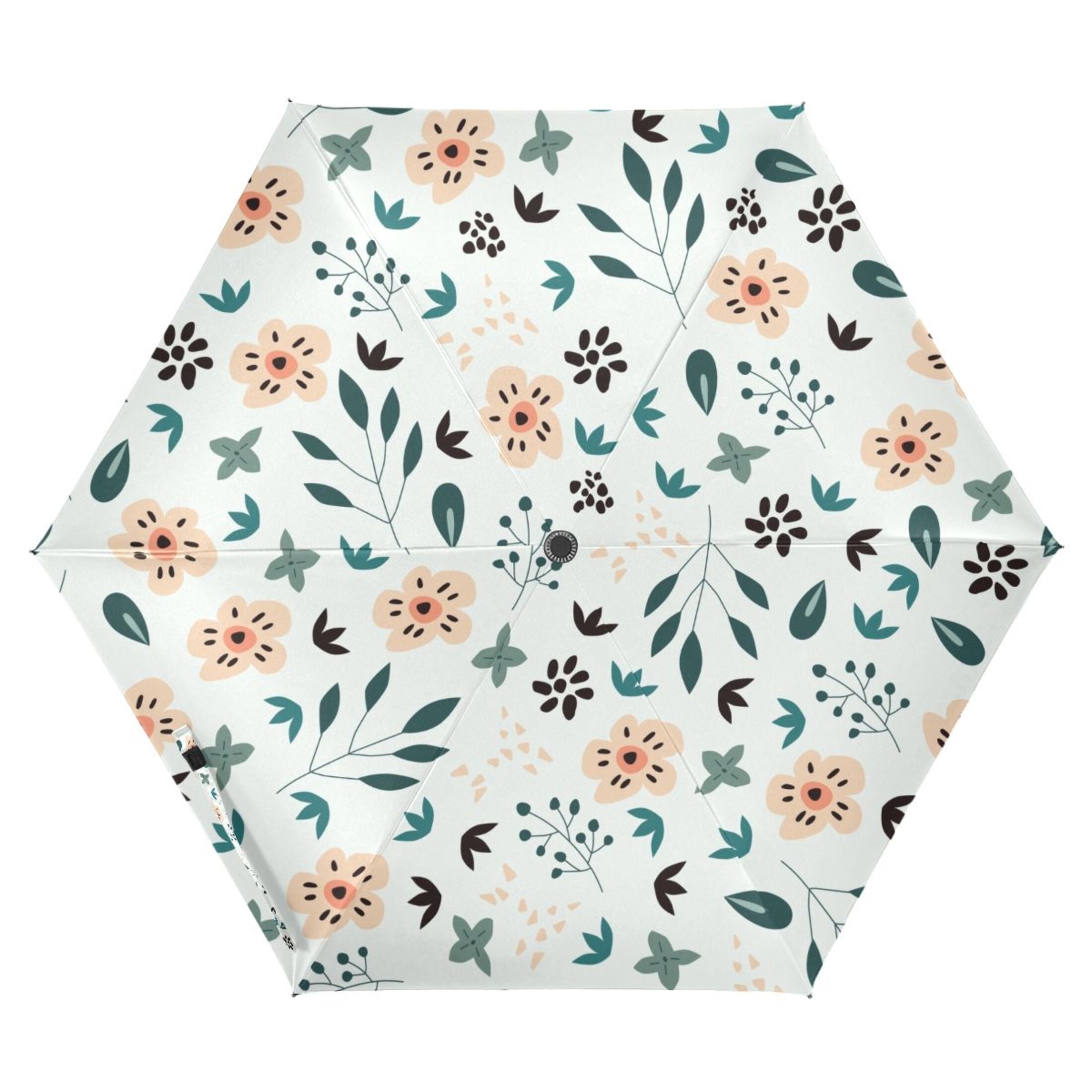 Floral with Green Leaves UPF 50+ Compact Folding Umbrella for Rain ...