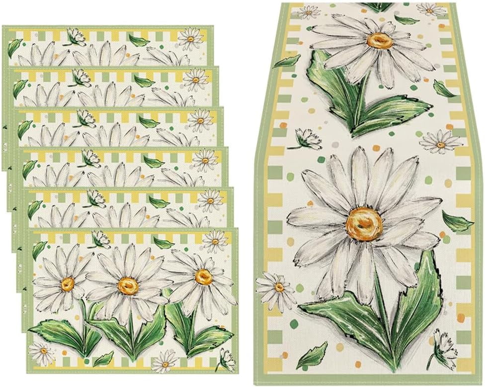 Florals Leaves Table Runner and Wild Flowers Summer Placemats Set of 7 ...