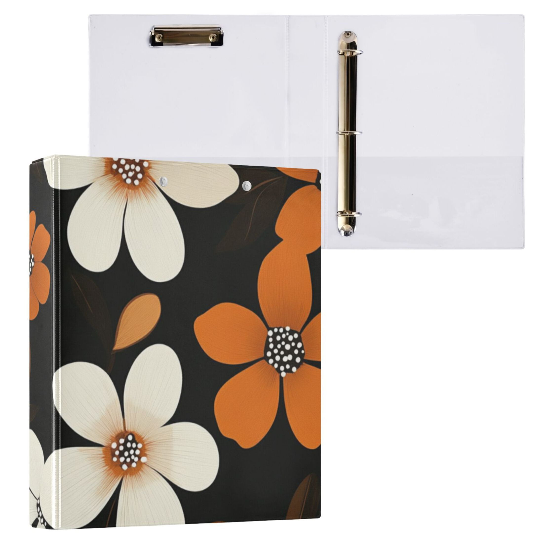 Florals in Orange White Round Ring Binder 3 Rings 1.5" Capacity File ...