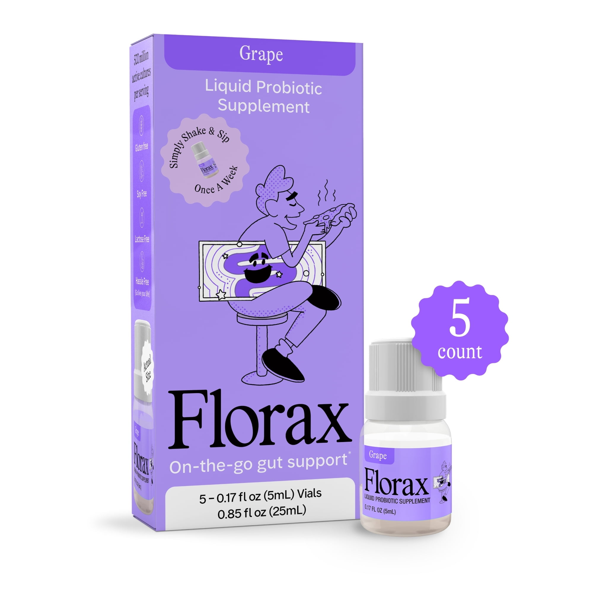 Florax - Liquid Probiotic - Grape Flavor - On-the-go Gut Support for ...