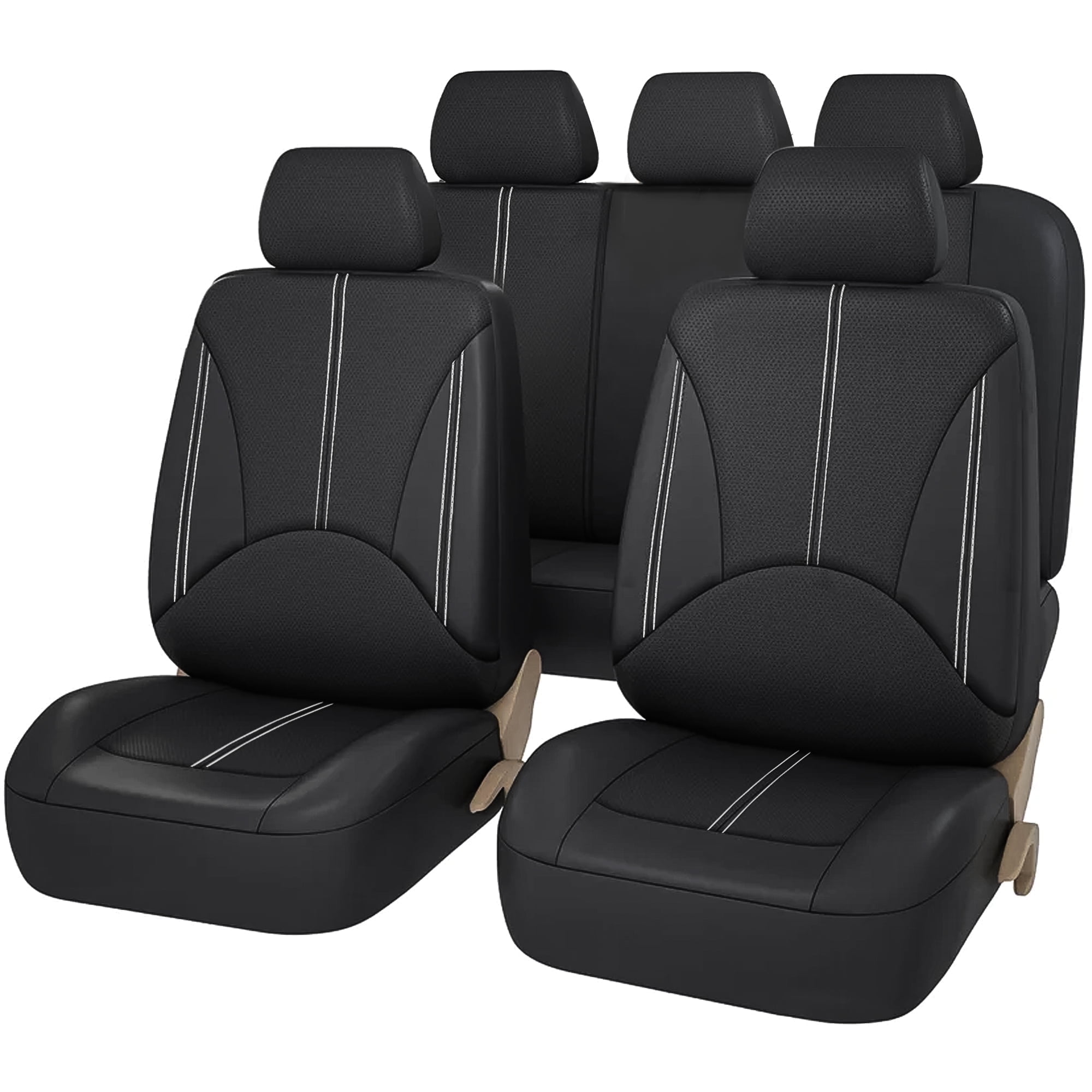 FLORAY 9 Pcs Classic Black Faux Leather Car Seat Covers Full Set, Front ...