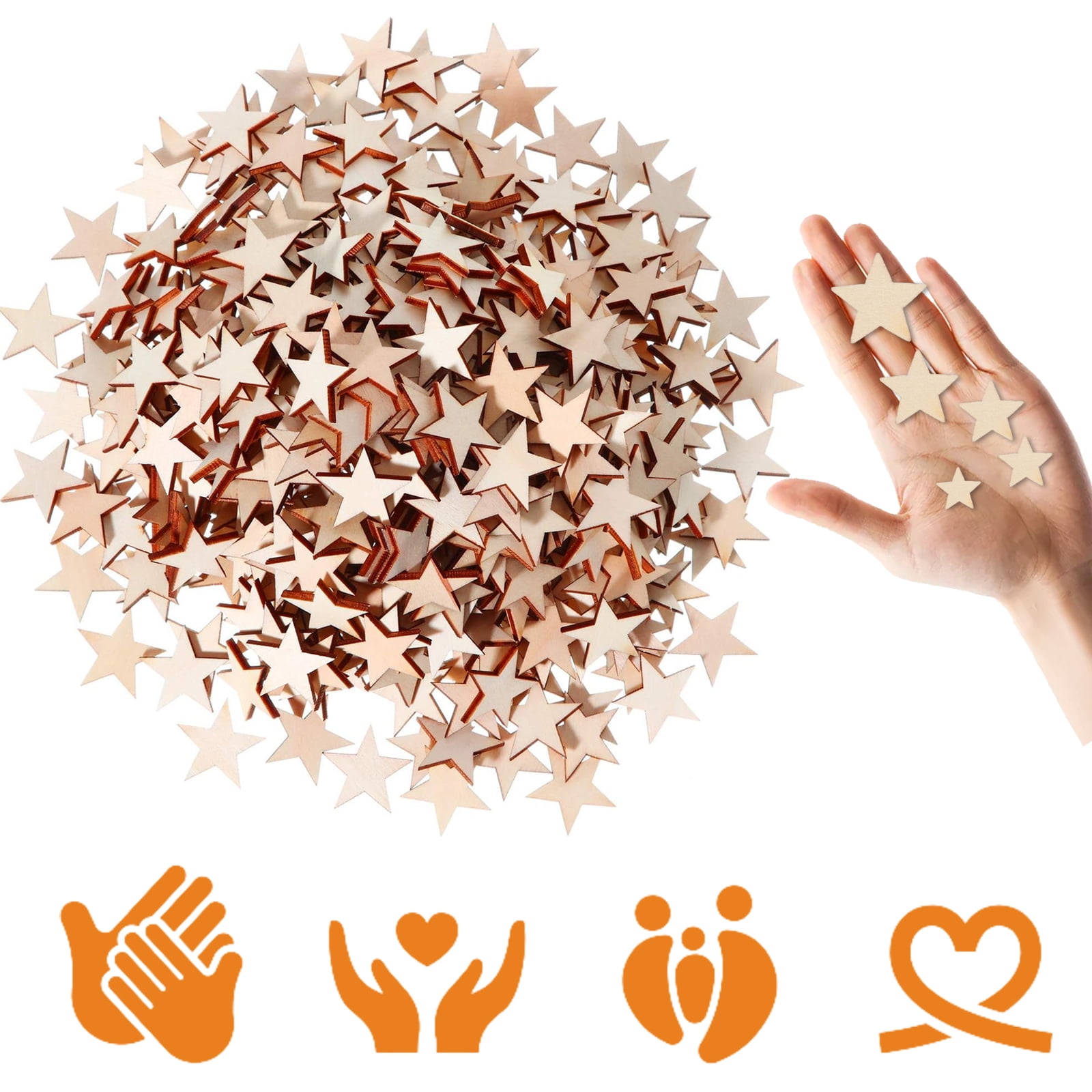 FloreceBien 100 Pcs Wooden Star, Mini Wooden Star Embellishment Wooden ...