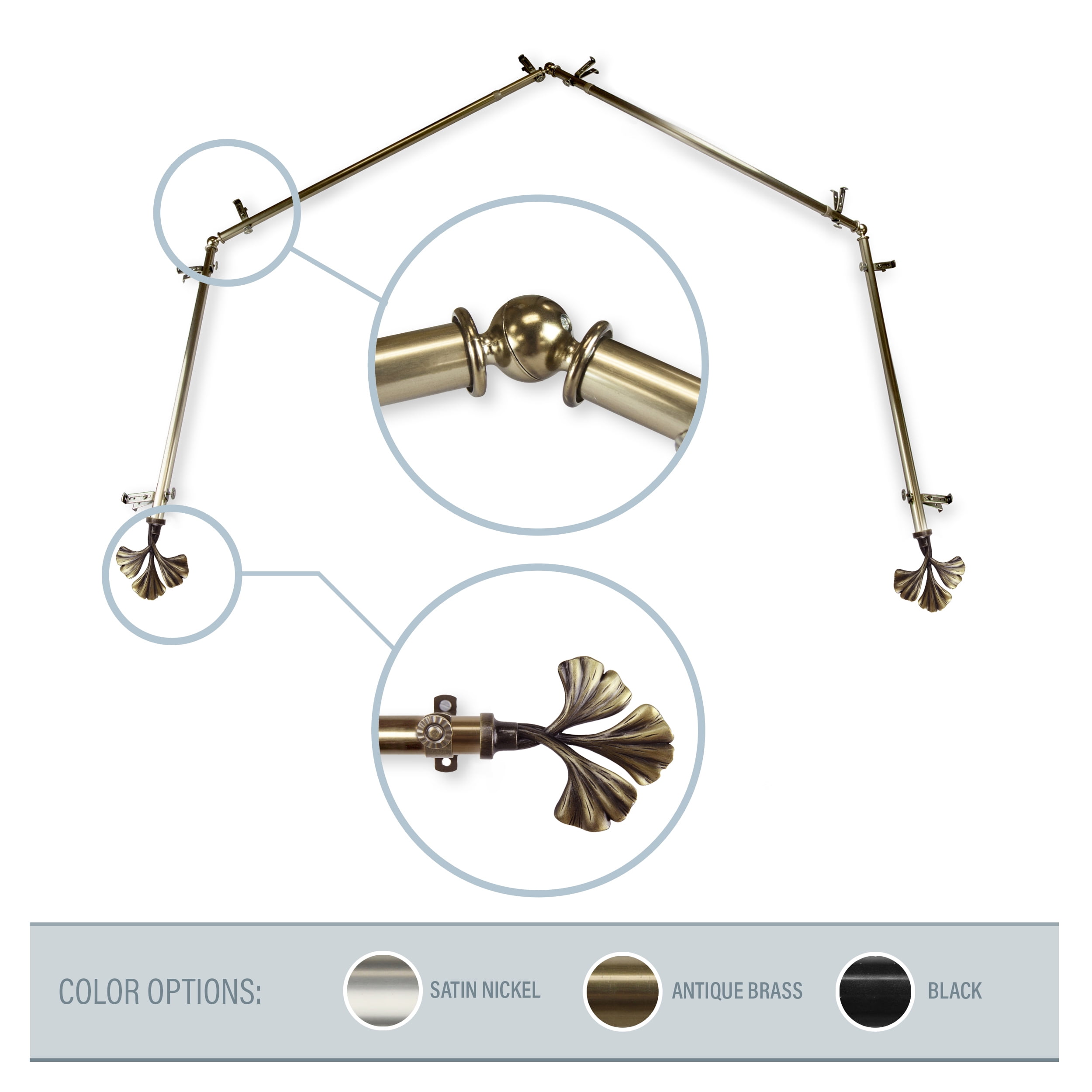 Florence 13/16" 4-Sided Bay Window Curtain Rod - Antique Brass ...