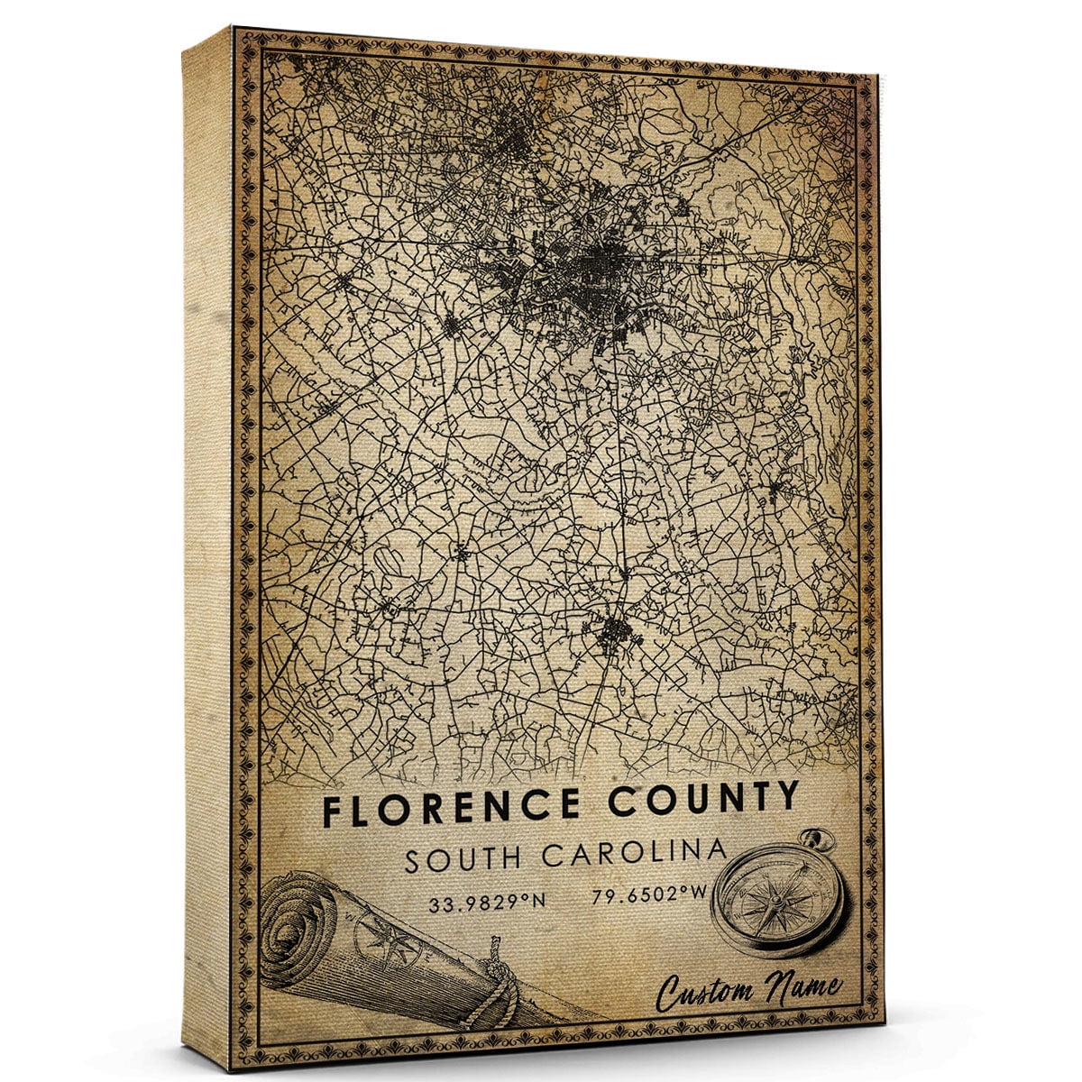 Florence County Map Poster, South Carolina Map Art Poster, Canvas ...