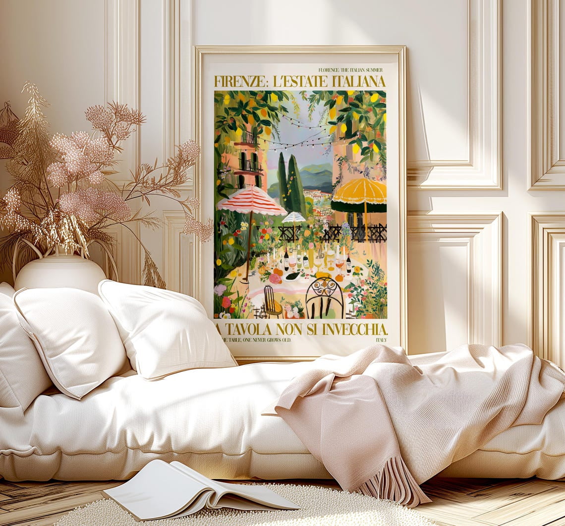 Florence Dinner Party Art Poster: Colorful Italy Travel Poster ...
